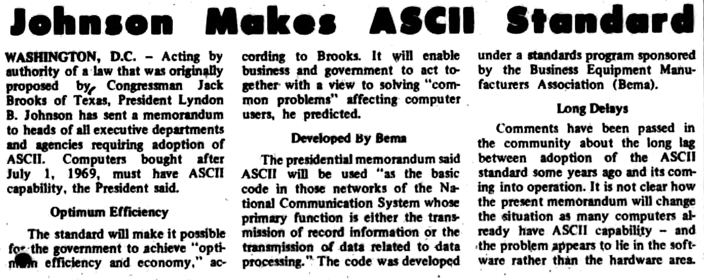 March 27, 1968: ASCII character encoding adopted as federal standard ...